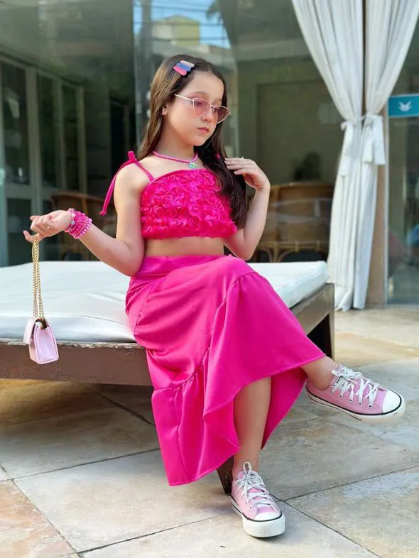 Conjunto trak infantil croped floral e saia - Mini Musa