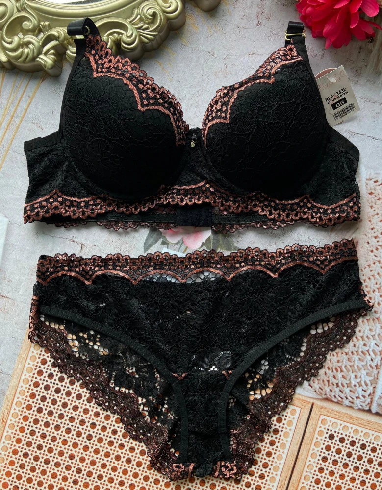 CONJUNTO ESTILOSA BICOLOR REF 3432 - PRETO C/ROSE - Briela Lingerie LTDA